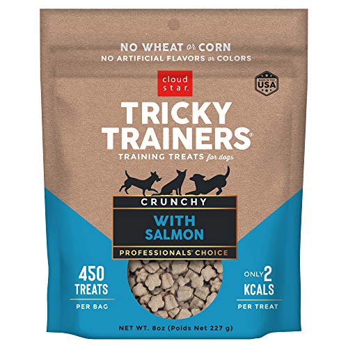 Cloud Star Tricky Trainers Crunchy Dog Training Treats 8 oz Pouch, Salmon Flavor, Low Calorie Behavior Aid with 450 treats