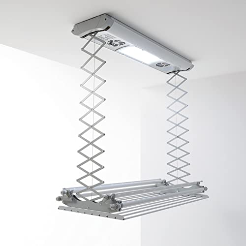 foxydry Air, Wall and Ceiling Clothesline, Electrical Drying Rack, with Remote Control in Aluminium and Steel (Ceiling Mounted, 150)