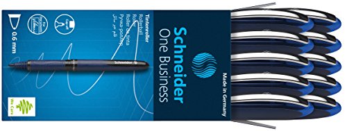 Schneider One Business Rollerball Pen, 0.6 mm Ultra-Smooth Tip, Blue Barrel, Blue Ink, Box of 10 Pens (183003)