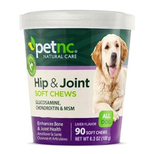 petnc natural care hip and joint soft chews for dogs, 90 count,liver,0.03 pounds