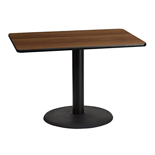 Flash Furniture 30'' x 42'' Rectangular Walnut Laminate Table Top with 24'' Round Table Height Base