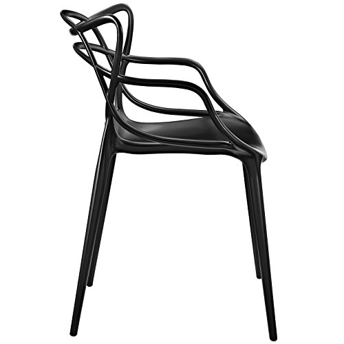 Modway Entangled Modern Molded Plastic Kitchen and Dining Room Arm Chair in Black - Fully Assembled