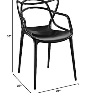 Modway Entangled Modern Molded Plastic Kitchen and Dining Room Arm Chair in Black - Fully Assembled