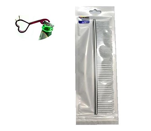 BPS Pet Grooming Comb 7-1/2 Inch Dog Comb,Silver Metal Comb for Persian Cat,Stainless Steel Straight Comb for Cavapoo,Collie,Poodle,Havanes,Maine Comb,Gift with Bottle Opener Keychain (19x3cm)