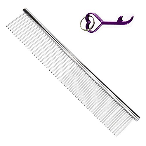 BPS Pet Grooming Comb 7-1/2 Inch Dog Comb,Silver Metal Comb for Persian Cat,Stainless Steel Straight Comb for Cavapoo,Collie,Poodle,Havanes,Maine Comb,Gift with Bottle Opener Keychain (19x3cm)