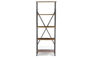 baxton studio lancashire wood and metal bookcase, brown