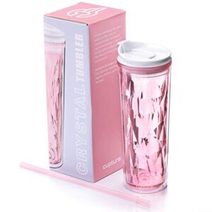 cupture crystal click & seal shake tumbler cup for hot or cold drinks - 22 oz (pink rose)