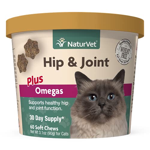 NaturVet – Hip & Joint for Cats Plus Omegas – 60 Soft Chews – Help Supports Healthy Hip & Joint Function – Enhanced with Antioxidants, Omega-3 & 6 Fatty Acids – 30 Day Supply