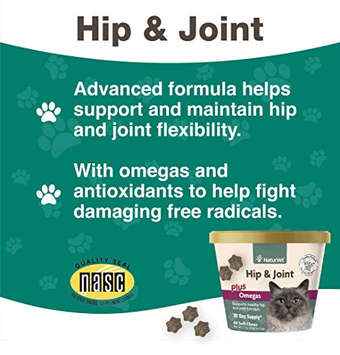 NaturVet – Hip & Joint for Cats Plus Omegas – 60 Soft Chews – Help Supports Healthy Hip & Joint Function – Enhanced with Antioxidants, Omega-3 & 6 Fatty Acids – 30 Day Supply