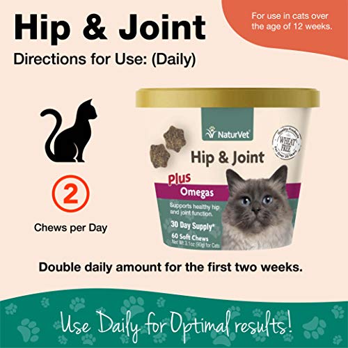 NaturVet – Hip & Joint for Cats Plus Omegas – 60 Soft Chews – Help Supports Healthy Hip & Joint Function – Enhanced with Antioxidants, Omega-3 & 6 Fatty Acids – 30 Day Supply