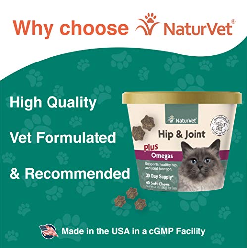 NaturVet – Hip & Joint for Cats Plus Omegas – 60 Soft Chews – Help Supports Healthy Hip & Joint Function – Enhanced with Antioxidants, Omega-3 & 6 Fatty Acids – 30 Day Supply