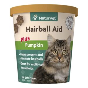 naturvet – hairball aid supplement for cats - plus pumpkin – helps eliminate & prevent hairballs – 100 soft chews