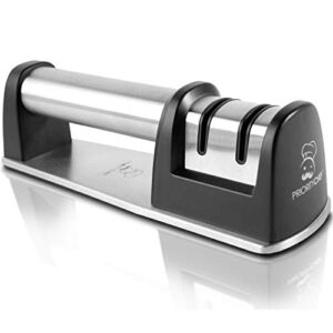 prioritychef knife sharpener for straight and serrated knives, 2-stage diamond coated wheel system, sharpens dull knives quickly, safe and easy to use