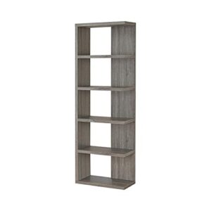 coaster home furnishings 5-tier semi-backless bookcase weathered grey, 11.5"" d x 23.5"" w x 70.75"" h (800553)