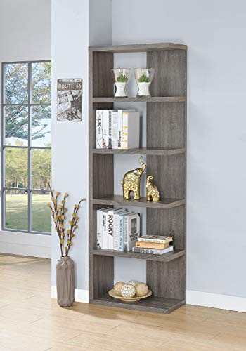 Coaster Home Furnishings 5-Tier Semi-Backless Bookcase Weathered Grey, 11.5"" d x 23.5"" w x 70.75"" h (800553)