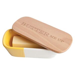 talisman designs laser etched vivid beechwood & stoneware butter dish with lid butter me up solid wooden lid butter holder fun & functional kitchen supplies