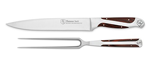 Hammer Stahl Carving Knife and Fork Set | German Forged High Carbon Stainless Steel Carving Set | Professional Carving Knife for Meat, Turkey & Brisket | Ergonomic Quad-Tang Pakkawood Handle