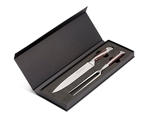 Hammer Stahl Carving Knife and Fork Set | German Forged High Carbon Stainless Steel Carving Set | Professional Carving Knife for Meat, Turkey & Brisket | Ergonomic Quad-Tang Pakkawood Handle