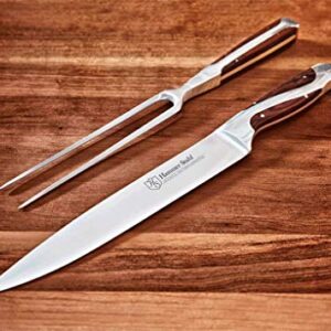 Hammer Stahl Carving Knife and Fork Set | German Forged High Carbon Stainless Steel Carving Set | Professional Carving Knife for Meat, Turkey & Brisket | Ergonomic Quad-Tang Pakkawood Handle