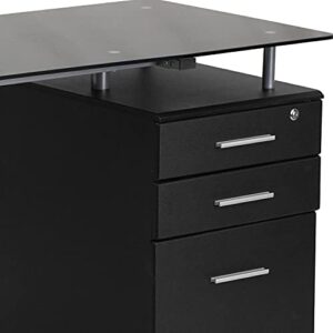 Flash Furniture Singleton Black Glass Computer Desk with Three Drawer Pedestal