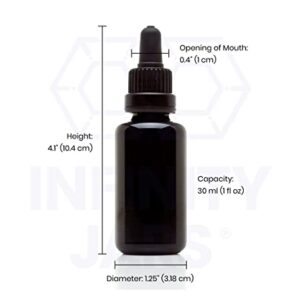 Infinity Jars 30 Ml (1 fl oz) Black Ultraviolet Glass Bottle w/Glass Eye Dropper