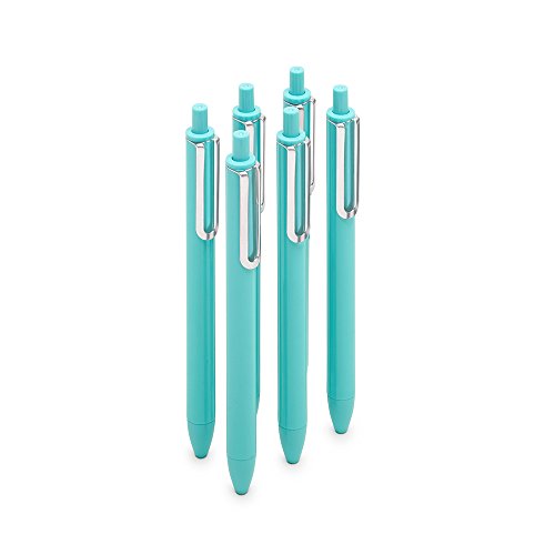 Poppin Retractable Gel Luxe Pens, Aqua, Package Of 6, Blue Ink