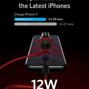 iPhone Car Charger, Anker 12W 5V Lightning [Mfi-Certified], PowerDrive Car Charger with 3ft Apple Certified Cable, for iPhone 14 13 12 11 Pro Max mini XS XR X 8 7 6 Plus, iPad Pro/Air 2/mini, and More