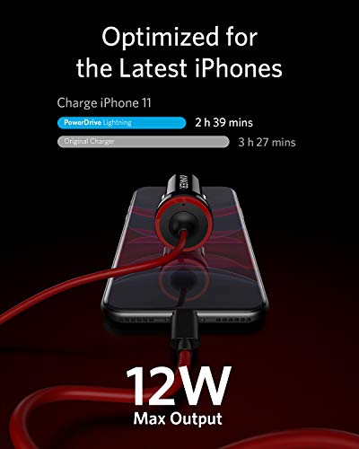 iPhone Car Charger, Anker 12W 5V Lightning [Mfi-Certified], PowerDrive Car Charger with 3ft Apple Certified Cable, for iPhone 14 13 12 11 Pro Max mini XS XR X 8 7 6 Plus, iPad Pro/Air 2/mini, and More