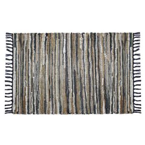 COTTON CRAFT Leather Chindi Area Rug - Boho Farmhouse Rustic Accent Rug - Handwoven Reversible Natural Recycled Leather Throw Rug - Entryway Living Room Dorm Study Gift - 3'x5' - Grey Ivory Multicolor