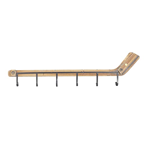 Deco 79 Wood Hockey Stick 6 Hangers Wall Hook, 40" x 2" x 11", Brown