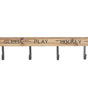 Deco 79 Wood Hockey Stick 6 Hangers Wall Hook, 40" x 2" x 11", Brown