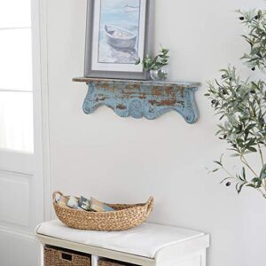 deco 79 wood scroll 1 shelf wall shelf, 32" x 4" x 8", blue