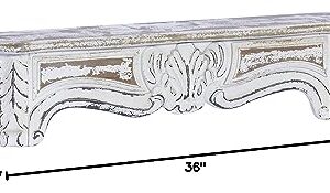 Deco 79 Wood Scroll Distressed 1 Shelf Wall Shelf, 36" x 6" x 9", White