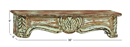 Deco 79 Wood Scroll Distressed 1 Shelf Wall Shelf, 36" x 6" x 9", White