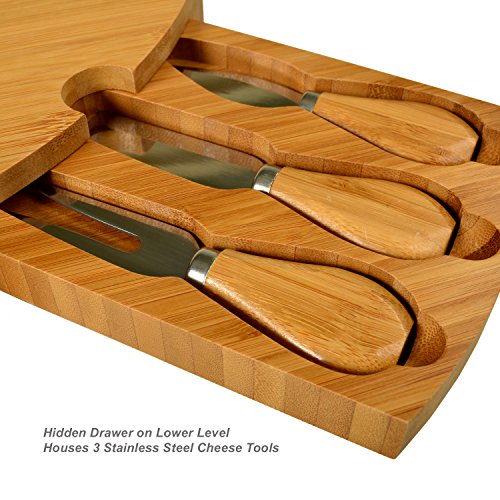 Picnic at Ascot Patented Bamboo Cheese/Charcuterie Board with Knife Set-Stores as a Compact Wedge-Opens to 18" Diameter-Designed & Quality Checked in USA