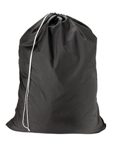 nylon laundry bag - locking drawstring closure and machine washable. these large bags will fit a laundry basket or hamper and strong enough to carry up to three loads of clothes. (black)