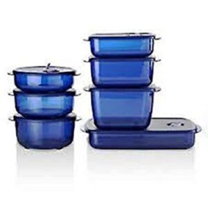 tupperware vent and serve microwaveable 7 piece set in indigo mist