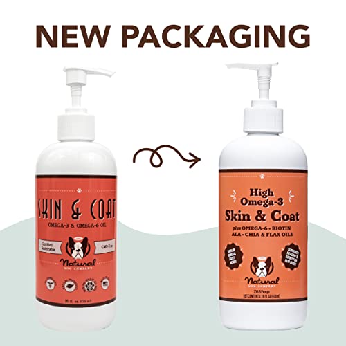 Natural Dog Company Skin & Coat Oil (16 oz.), Supports Skin Health, Fish Oil Supplements for Dogs, Soft and Silky Coat, Salmon Oil & Flaxseed Oil, Fatty Acids, Bottle of Dog Fish Oil with Pump