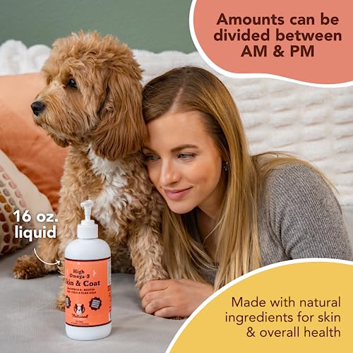 Natural Dog Company Skin & Coat Oil (16 oz.), Supports Skin Health, Fish Oil Supplements for Dogs, Soft and Silky Coat, Salmon Oil & Flaxseed Oil, Fatty Acids, Bottle of Dog Fish Oil with Pump