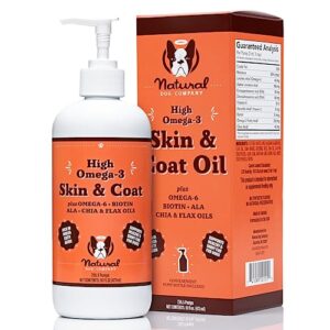 Natural Dog Company Skin & Coat Oil (16 oz.), Supports Skin Health, Fish Oil Supplements for Dogs, Soft and Silky Coat, Salmon Oil & Flaxseed Oil, Fatty Acids, Bottle of Dog Fish Oil with Pump