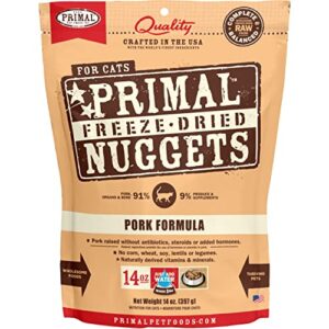 primal freeze dried cat food nuggets pork, complete & balanced scoop & serve healthy grain free raw cat food, crafted in the usa (14 oz)