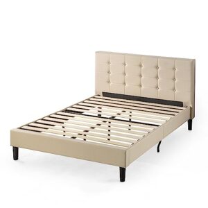 zinus ibidun upholstered platform bed frame, mattress foundation, wood slat support, no box spring needed, easy assembly, king, beige