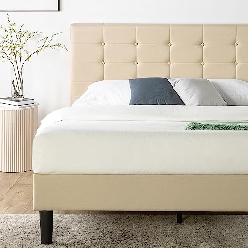 ZINUS Ibidun Upholstered Platform Bed Frame, Mattress Foundation, Wood Slat Support, No Box Spring Needed, Easy Assembly, King, Beige