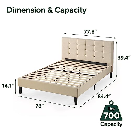 ZINUS Ibidun Upholstered Platform Bed Frame, Mattress Foundation, Wood Slat Support, No Box Spring Needed, Easy Assembly, King, Beige