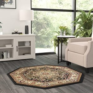 bellagio traditional octagon area rug black 401 (4 feet x 4 feet) octagon