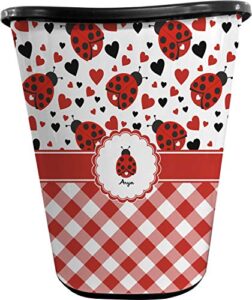 rnk shops ladybugs & gingham waste basket - single sided (black) (personalized)