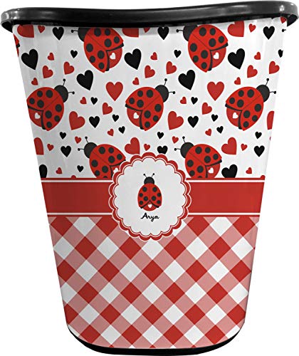 RNK Shops Ladybugs & Gingham Waste Basket - Single Sided (Black) (Personalized)