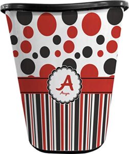 rnk shops red & black dots & stripes waste basket - single sided (black) (personalized)