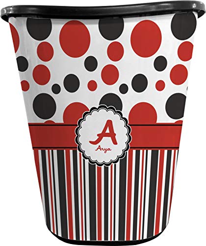 RNK Shops Red & Black Dots & Stripes Waste Basket - Single Sided (Black) (Personalized)