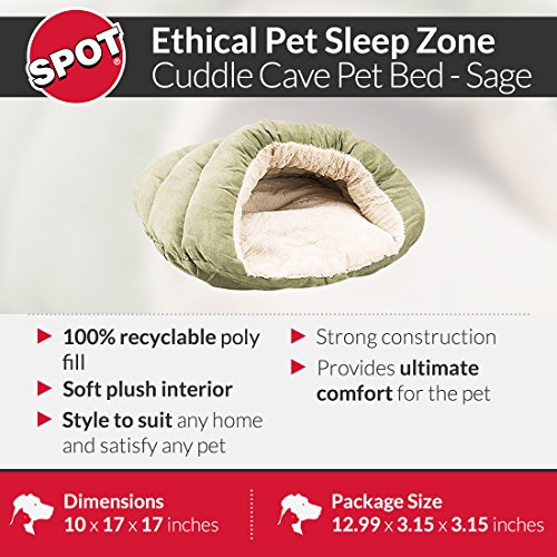 Ethical Pets Sleep Zone Cuddle Cave - Pet Bed for Cats and Small Dogs - Attractive, Durable, Comfortable, Washable. by SPOT, Sage, 22x17